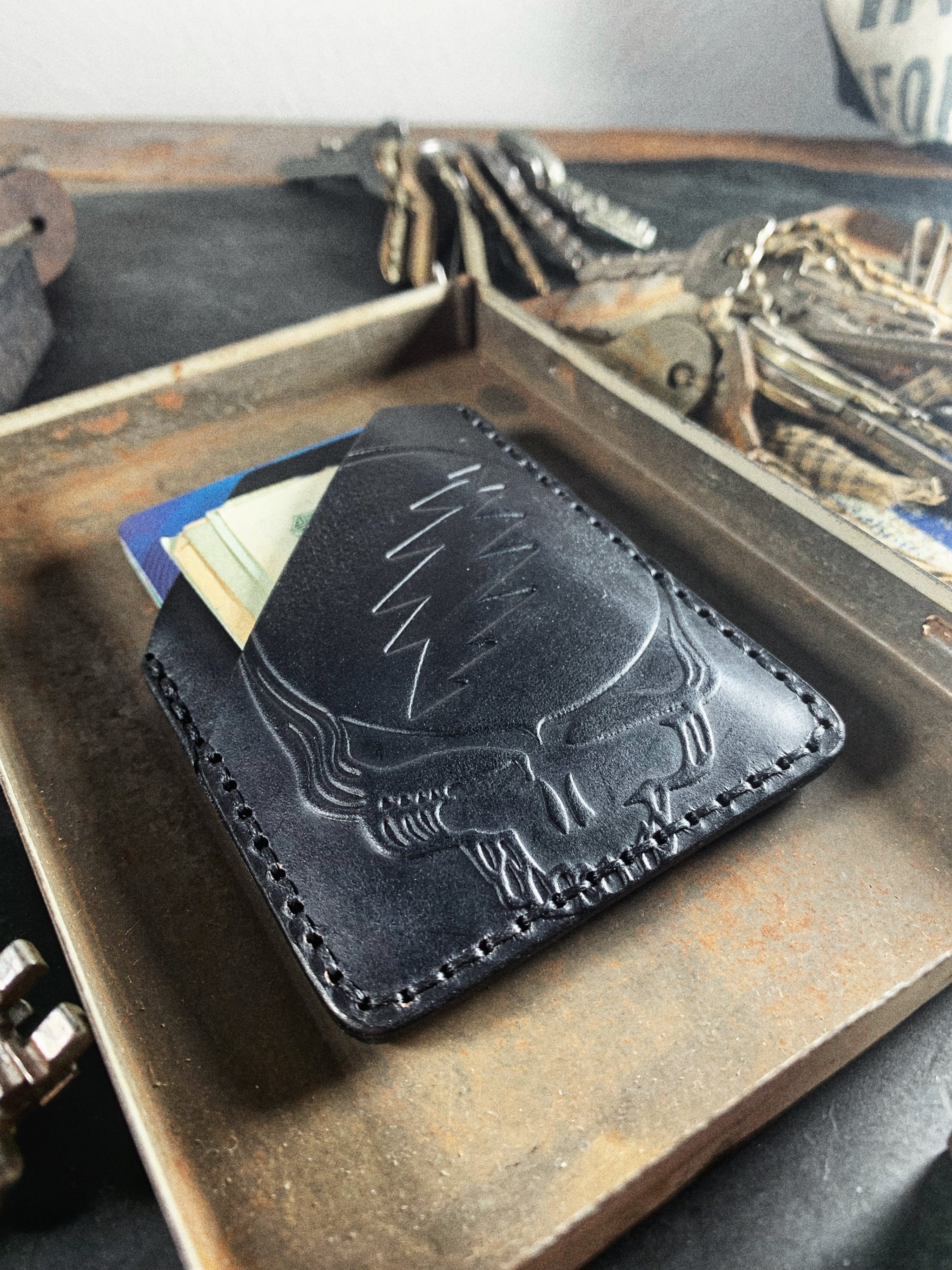 Black Grateful Dead Embossed Hand Made Leather Minimalist Wallet – Lost ...